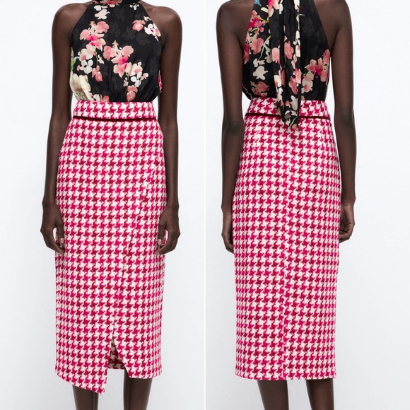Zara | Skirts | Zara Tweed Textured Midi Skirt Raspberry Pink | Poshmark